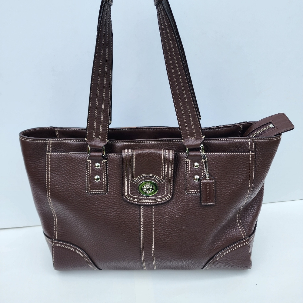 Coach Hamilton Brown Pebbled Leather Zip Tote Shoulde… - Gem